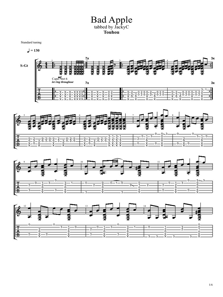 Bad Apple: Tabbed by Jackyc | PDF | String Instruments | Guitar Family ...