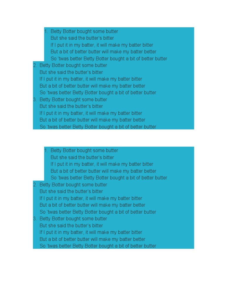 Betty Botter Butter | PDF | Sports