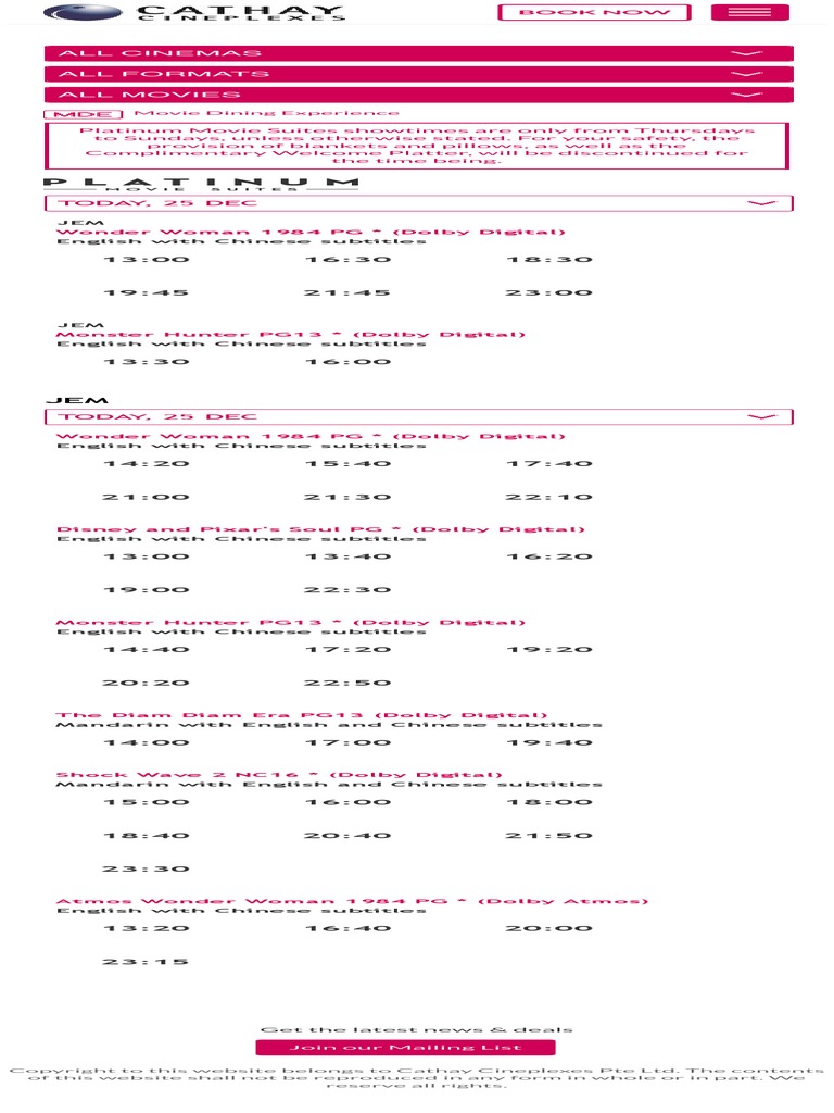 Movies Showtimes and Timings Singapore Cathay Cineplexes | PDF