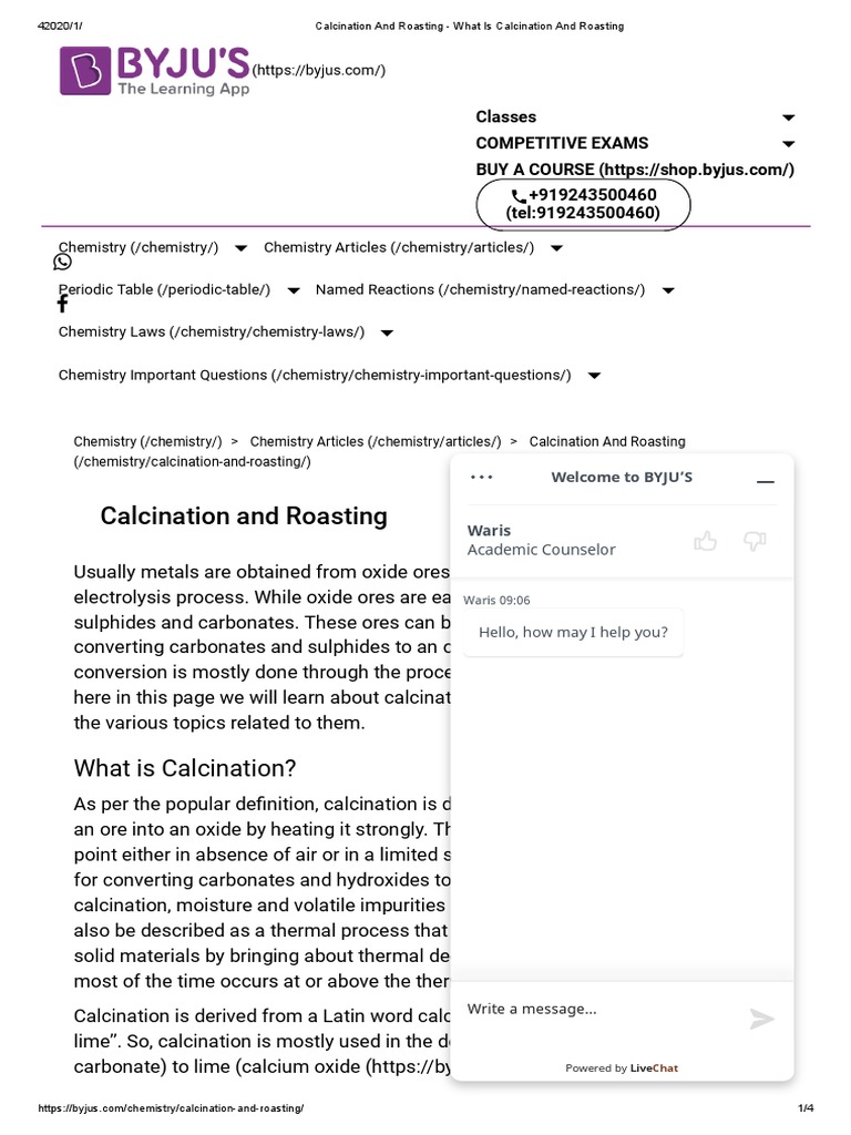 Calcination and Roasting | PDF | Oxide | Sets Of Chemical Elements