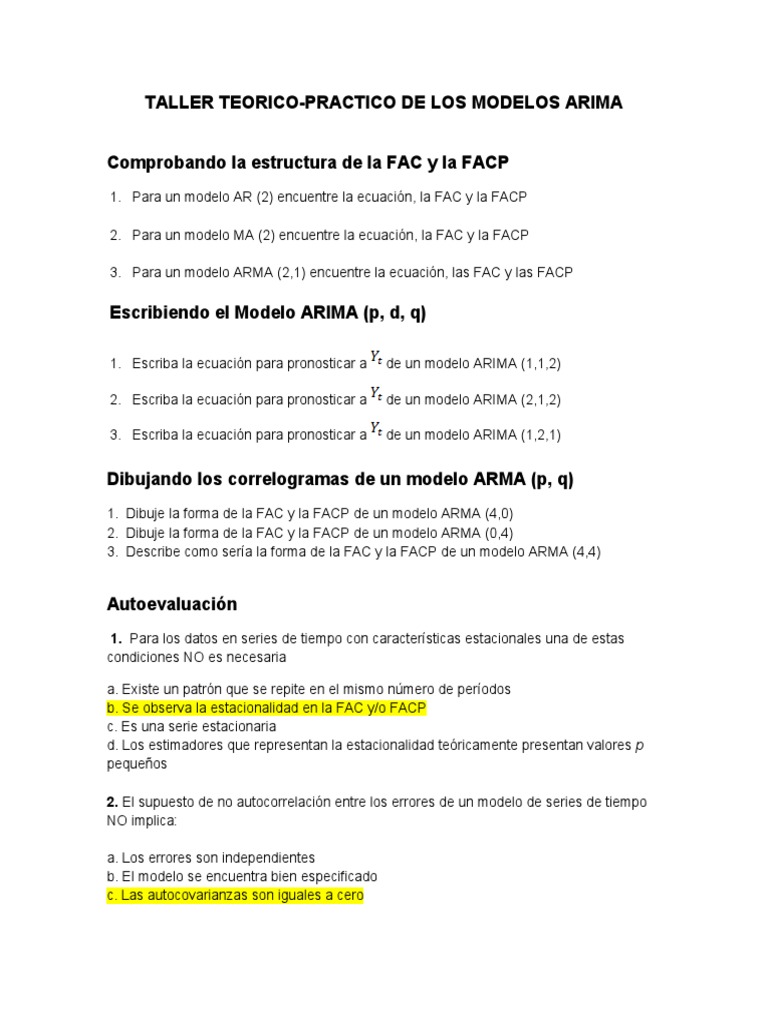 Taller Teorico de Modelos Arima | PDF | Teoría estadística | Teoría de probabilidad
