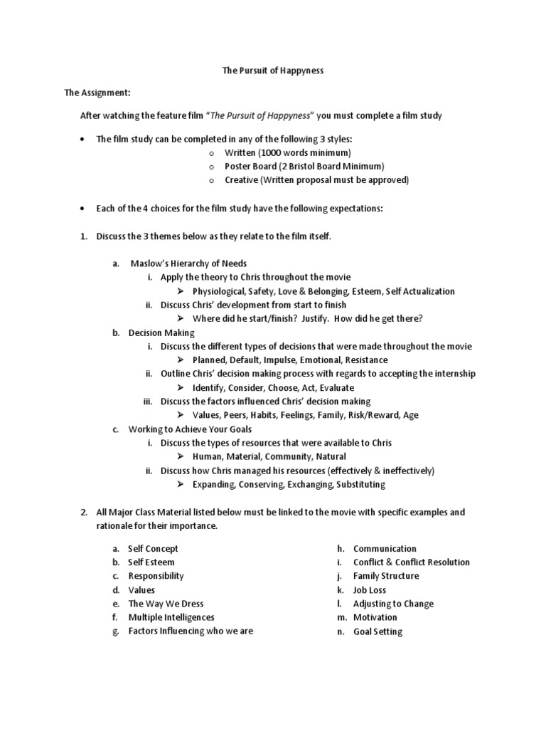 Film Study Guide: Pursuit of Happyness | PDF | Decision Making ...