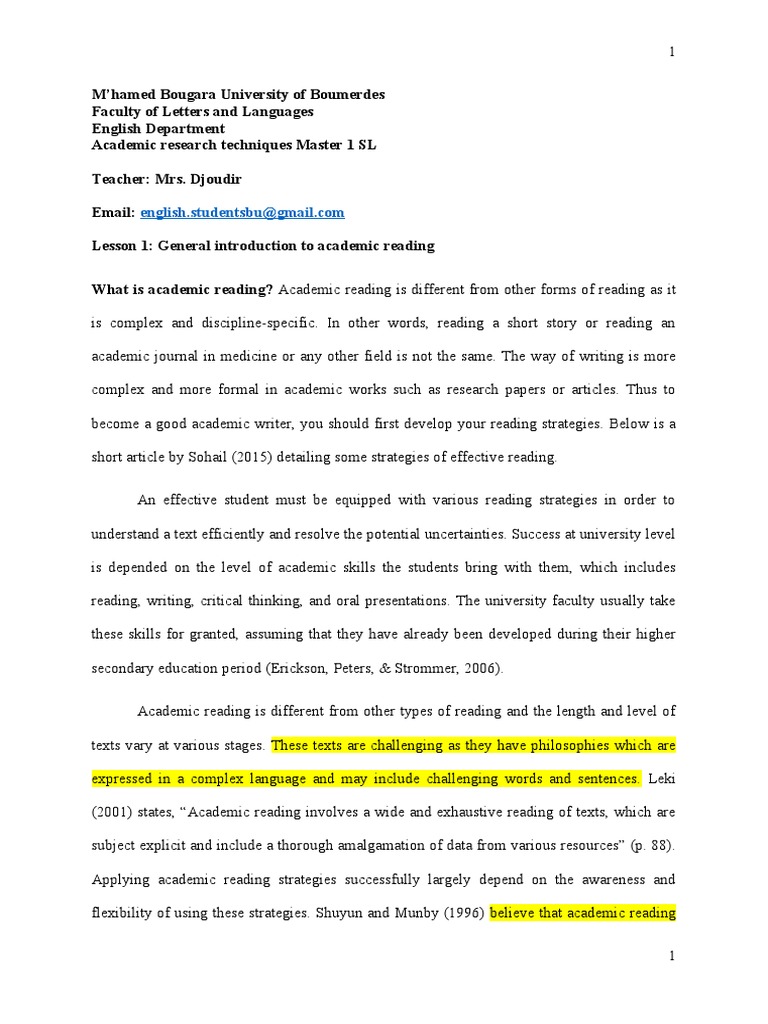 Lesson One General Introduction To Academic Reading | PDF | Top Down ...