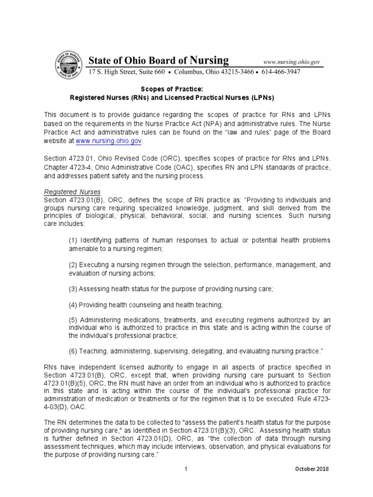 RN and LPN Scopes of Practice Guide | PDF | Nursing | Physician