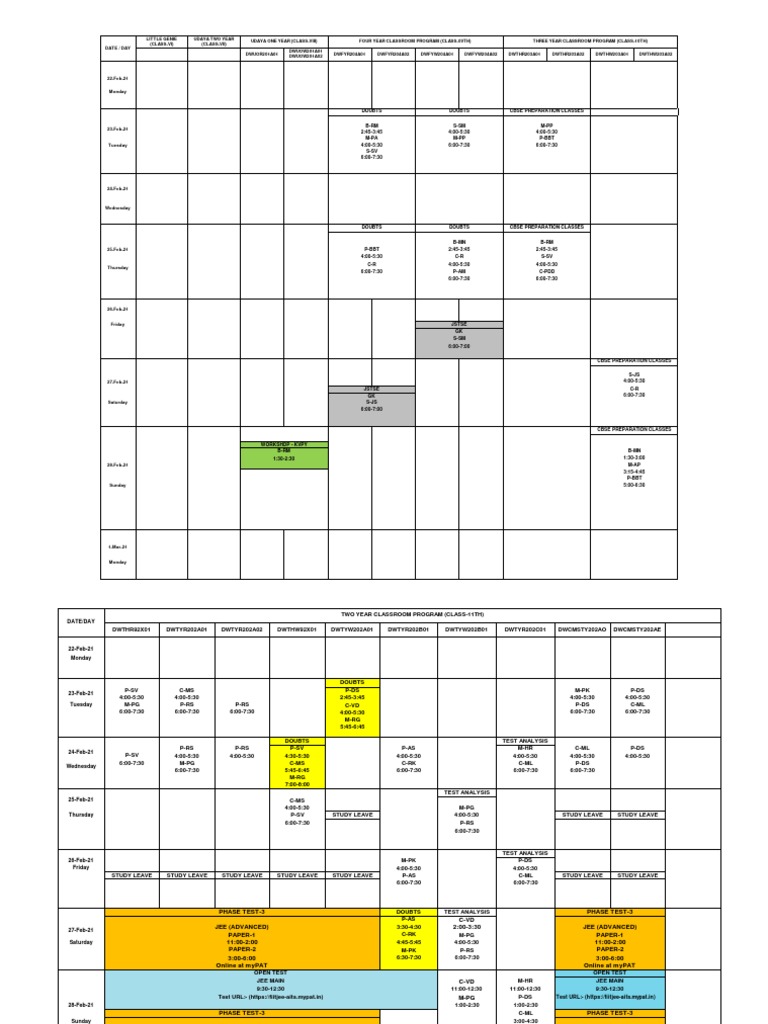 TIME TABLE 22-Feb To 01-March - Final Copy WEB | PDF | Academia | Data ...