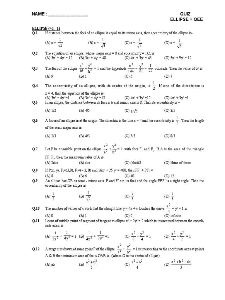 Understanding Properties of Ellipses Through Multiple Choice Questions ... Understanding Properties of Ellipses Through Multiple Choice Questions ...
