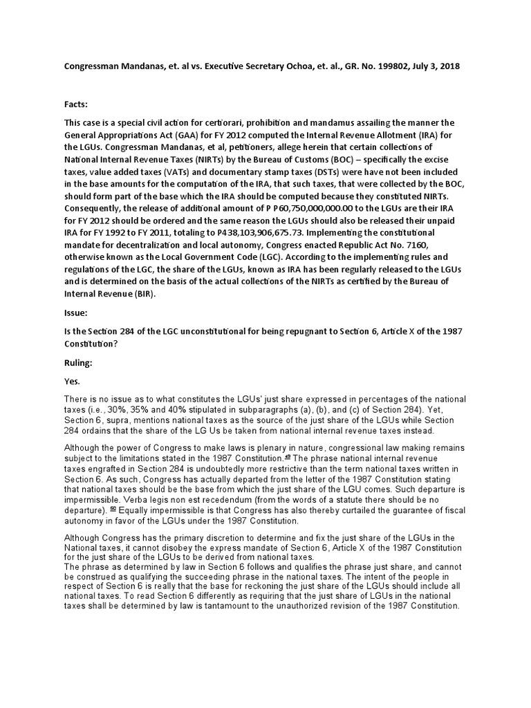 Mandanas v. Ochoa: IRA Computation Case | PDF | United States Congress ...