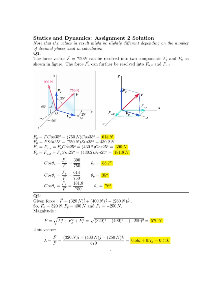 Statics and Dynamics: Assignment 2 Solution: y U U U, X U, Z | PDF ...