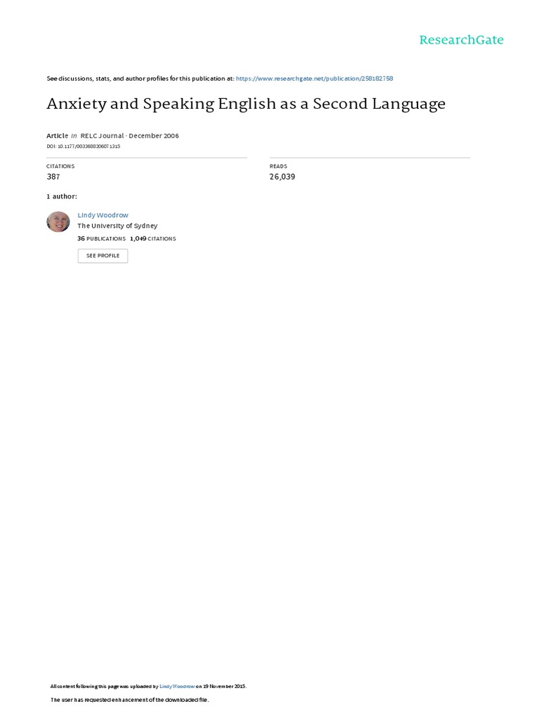 Anxiety and Speaking English As A Second Language: RELC Journal ...