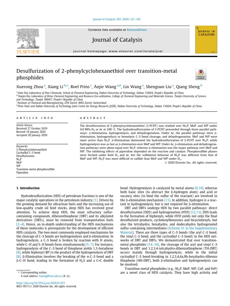 Journal of Catalysis: Xuerong Zhou, Xiang Li, Roel Prins, Anjie Wang ...