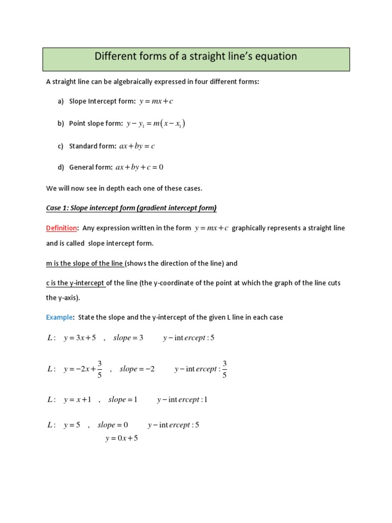 Forms of Straight Line Equations | PDF | Slope | Line (Geometry)
