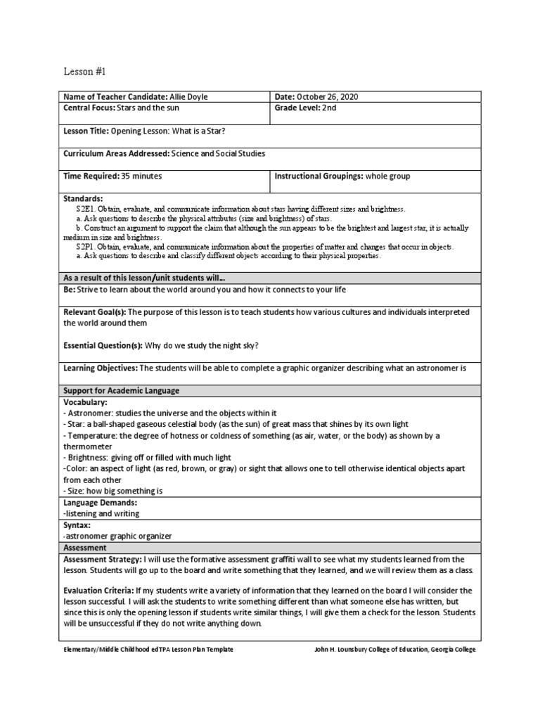 Integrated Unit Lessons | PDF | Lesson Plan | Stars