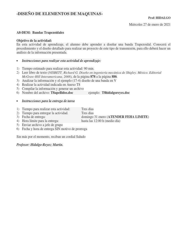 A8 Banda Trapezoidal | PDF | Diseño | Fabricación e ingeniería