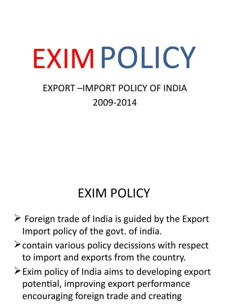 India EXIM Policy 2009-2014 Overview | PDF | Exports | Trade