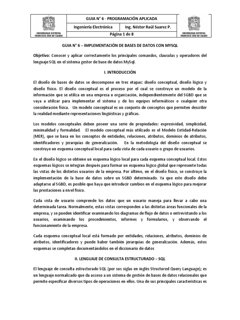 Guia6 - Base de Datos y Comandos MySQL | PDF | SQL | Bases de datos