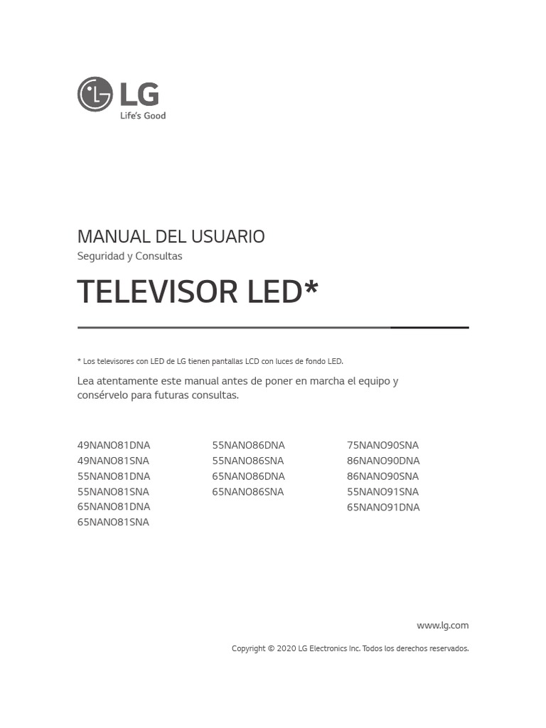 Manual TV LG NAOCELL 49NANO81 | PDF | Hdmi | Enchufes y tomas de corriente alterna