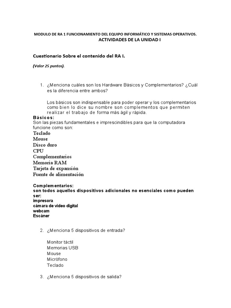 Modulo de Ra 1 Funcionamiento Del Equipo Informático y Sistemas ...