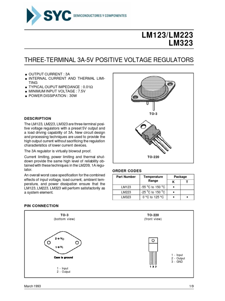 LM123/LM223 LM323: Three-Terminal 3A-5V Positive Voltage Regulators | Download Free PDF ...