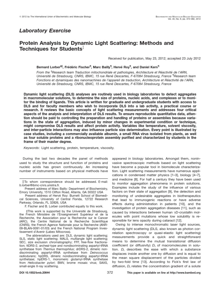(DLS) Protein Analysis by Dynamic Light Scattering | PDF | Chemistry ...