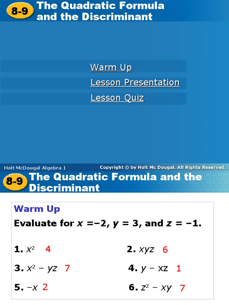 The Quadratic Formula and The Discriminant | PDF | Quadratic Equation ...