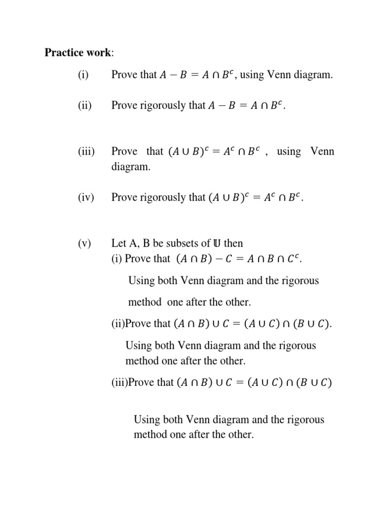 Venn Diagram Practice for MTS 101 | PDF