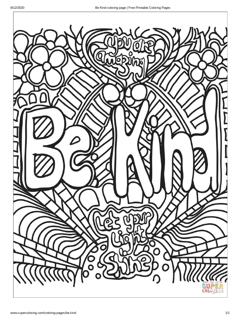 Spreading Kindness: A Free Printable Coloring Page Encouraging ...