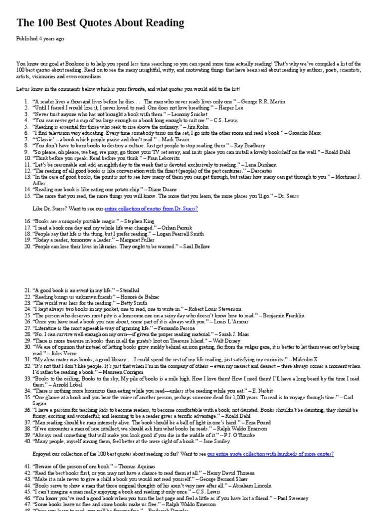 The 100 Best Quotes About Reading | PDF | Books | Poetry