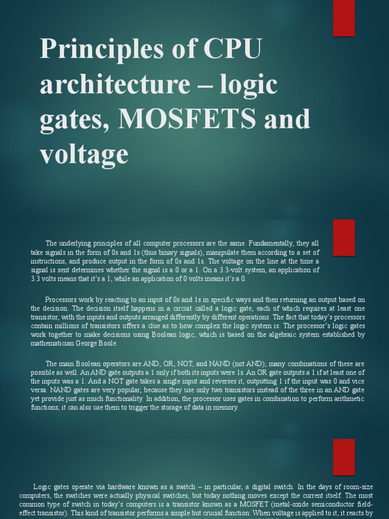 Principles of CPU Architecture - Logic Gates, MOSFETS and Voltage | PDF ...