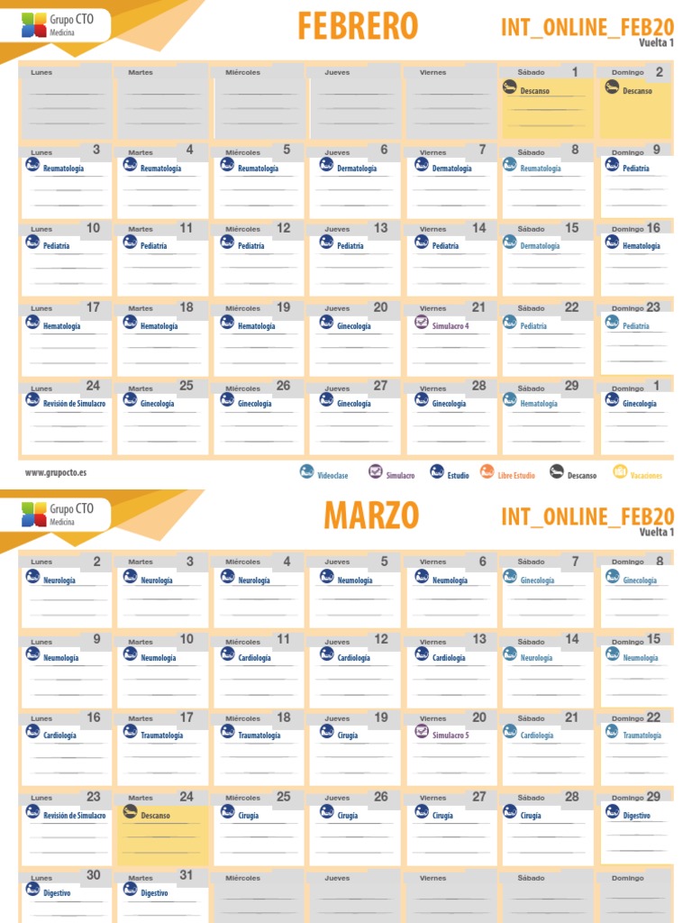 Calendario Materias Curso CTO ENARM 2020 | Descargar gratis PDF ...