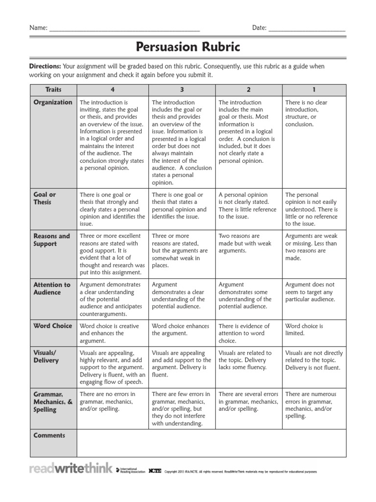 Persuasion Rubric | PDF | Fluency | Argument