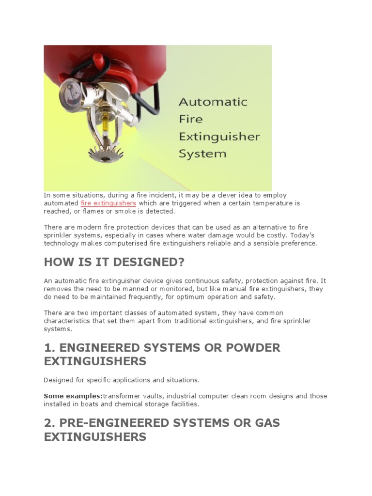 Automated Fire Extinguisher Systems | PDF | Fires | Fire Sprinkler System