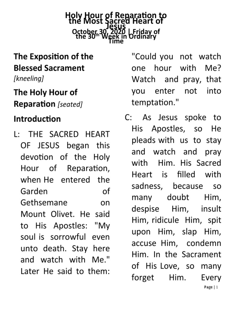 Holy Hour of Reparation To The Most Sacred Heart of Jesus: October 30 ...