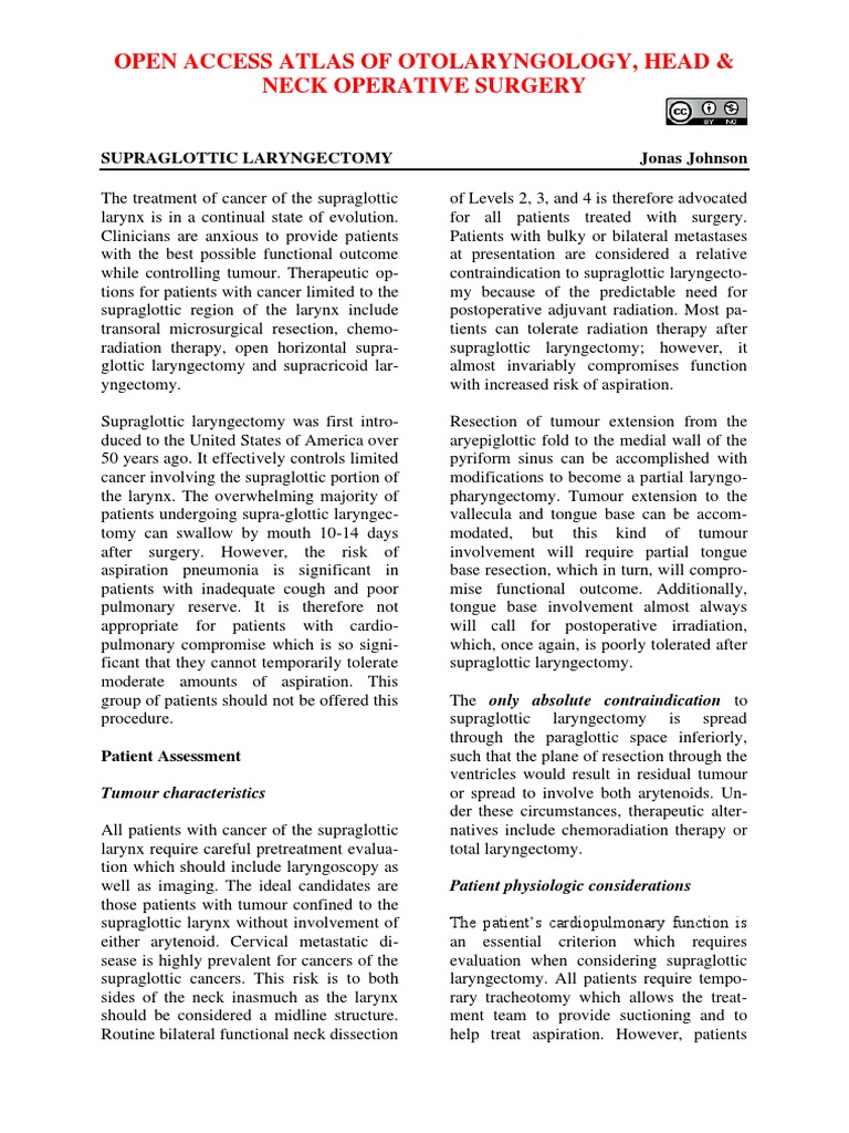 Supraglottic Laryngectomy Overview | PDF | Larynx | Human Head And Neck