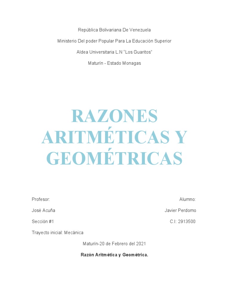 Razón Aritmética y Geométrica. | PDF | Proporción | Aritmética