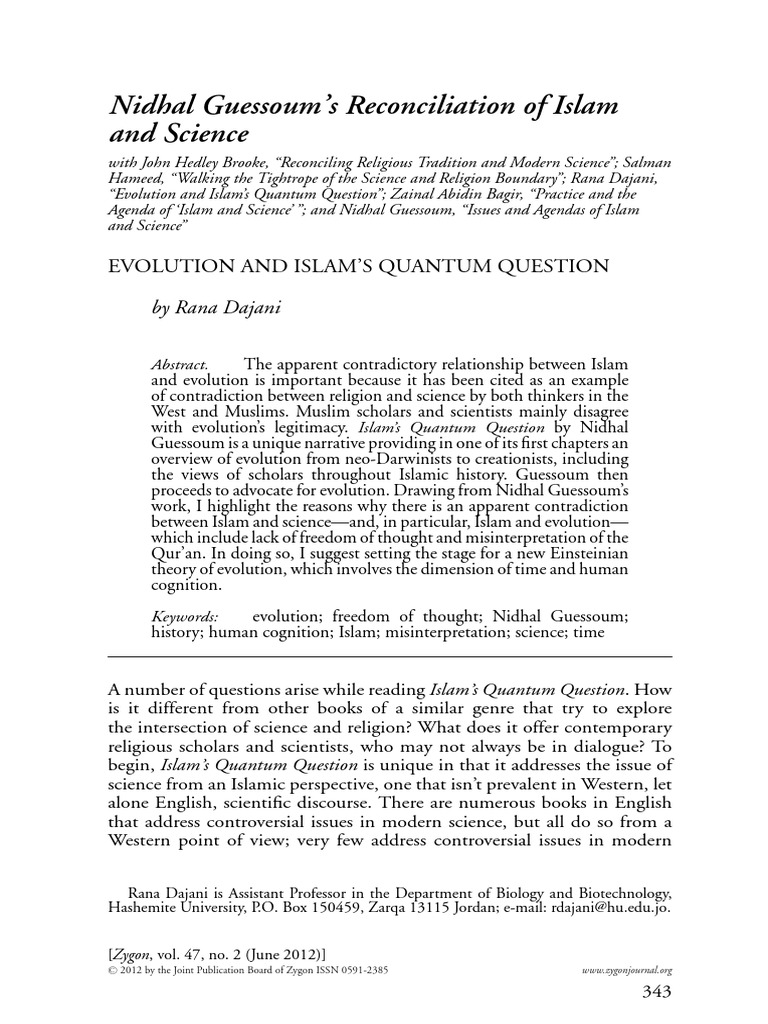 An Overview and Critique of Nidhal Guessoum's Unique Perspective on Reconciling Islam and Modern ...