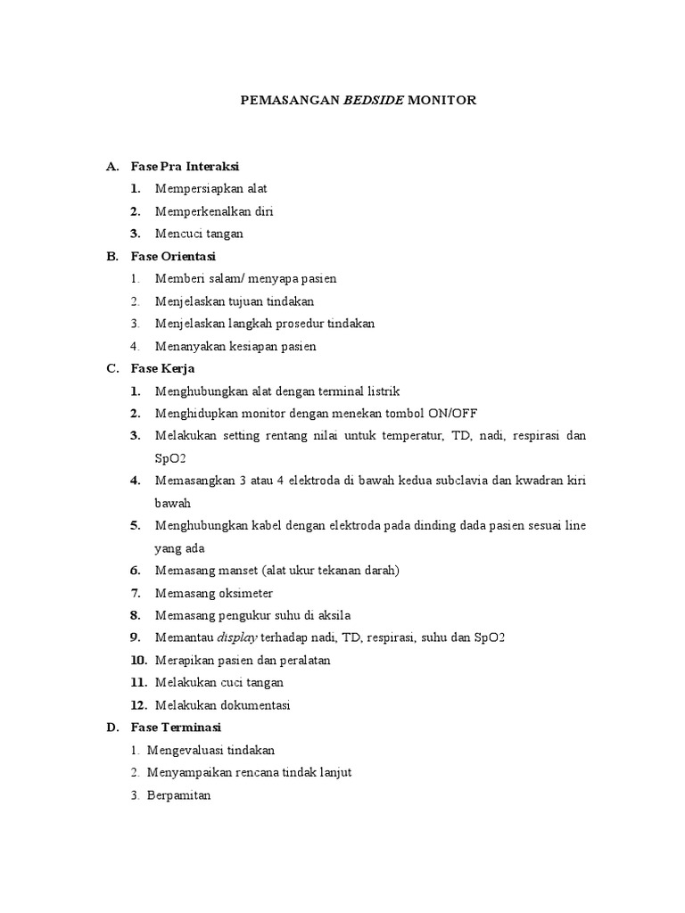 Panduan Pemasangan Bedside Monitor | PDF