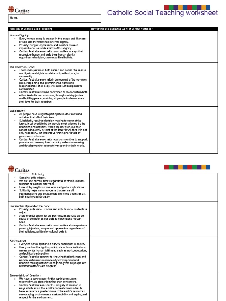 CST Worksheet | PDF | Catholic Social Teaching | Poverty