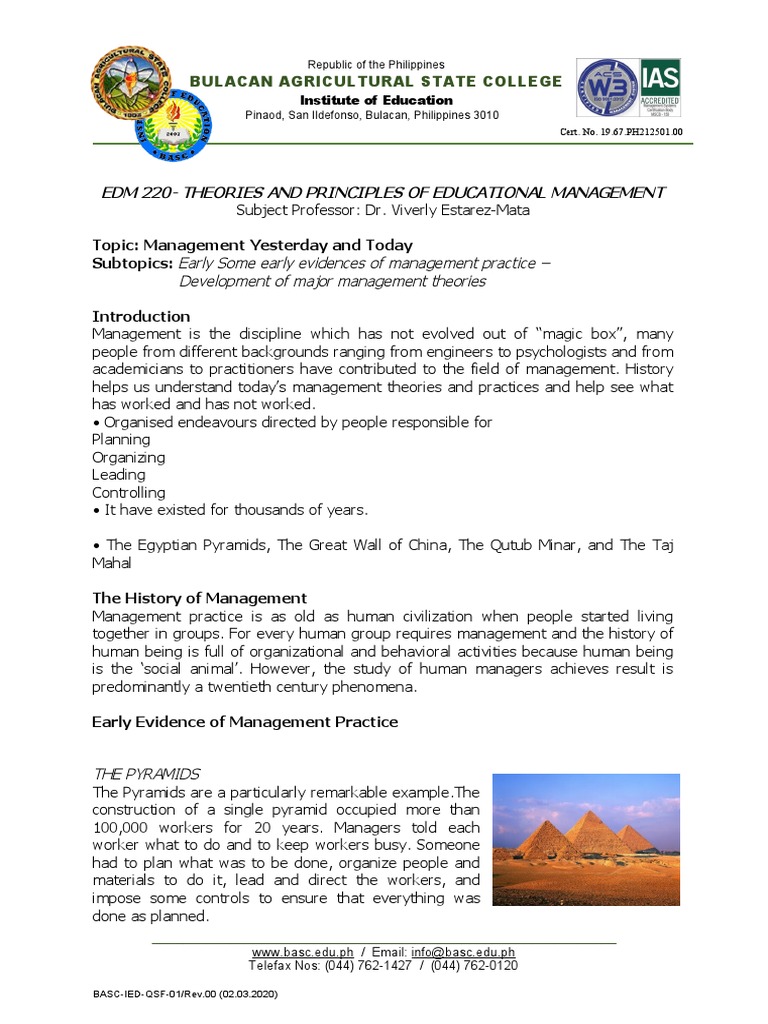 EDM 22O Theories and Principles of Educational Management | PDF ...