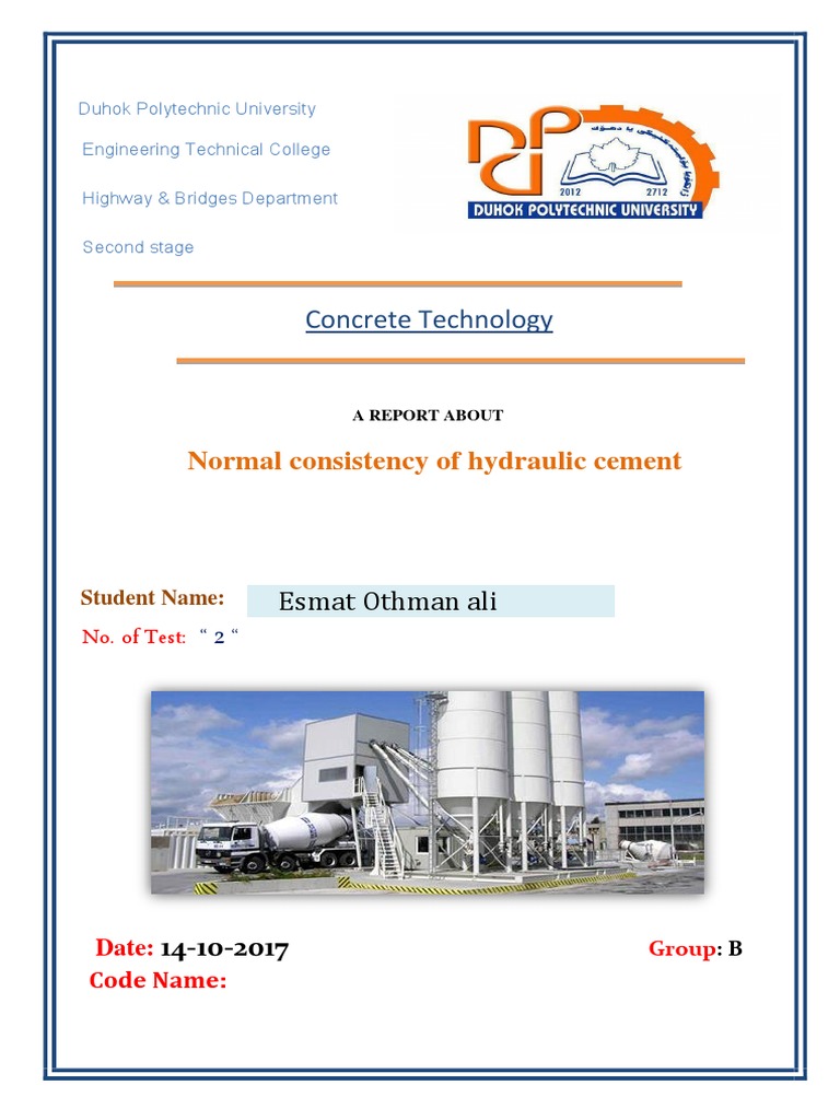 2 - Normal Consistency of Hydraulic Cement | PDF | Cement | Materials