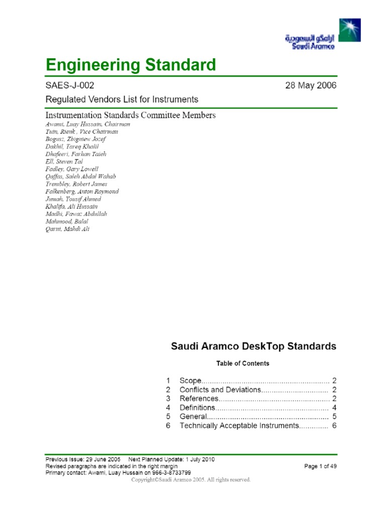 Saudi Aramco Engineering Standardv | PDF
