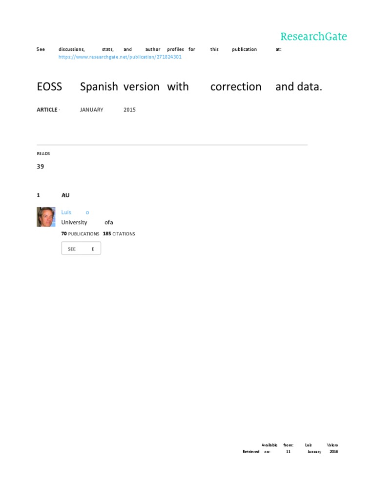 2014 - EOSS - Escala de Experiencia Del Yo | PDF