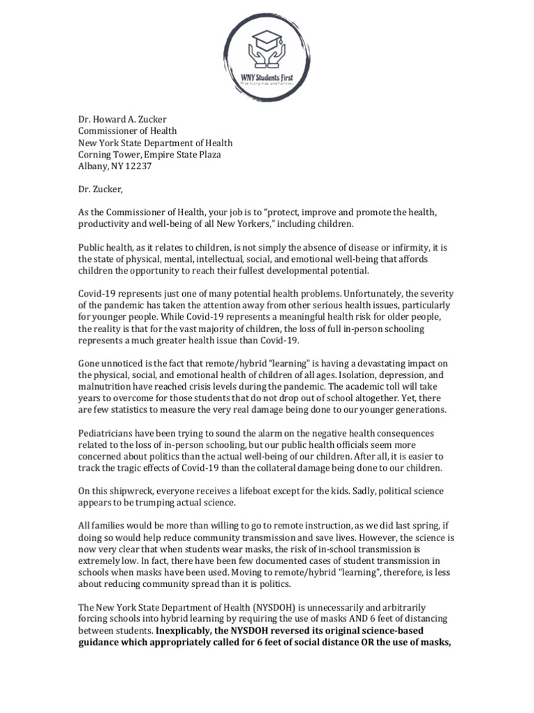 Open Letter To Dr. Zucker NYSDOH | PDF | Wellness | Medical