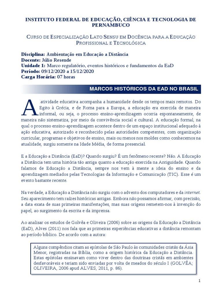 Marcos Historicos EaD Brasil | PDF | Educação à distância | Ensino Superior