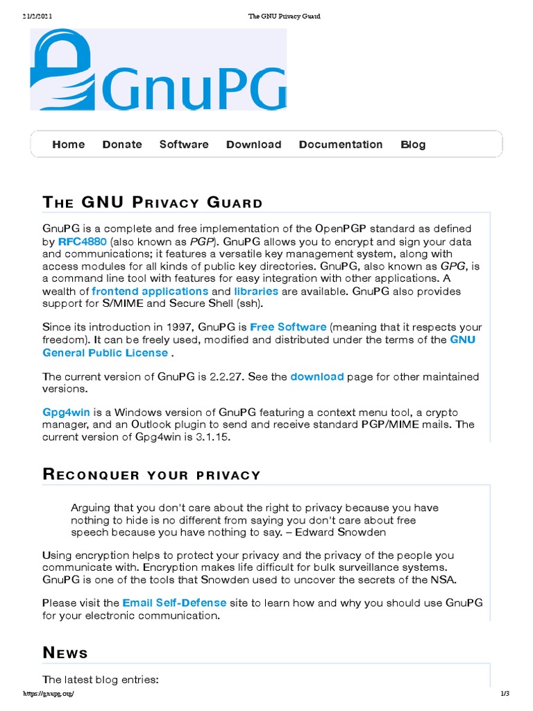 The GNU Privacy Guard | PDF | Cyberspace | Secure Communication