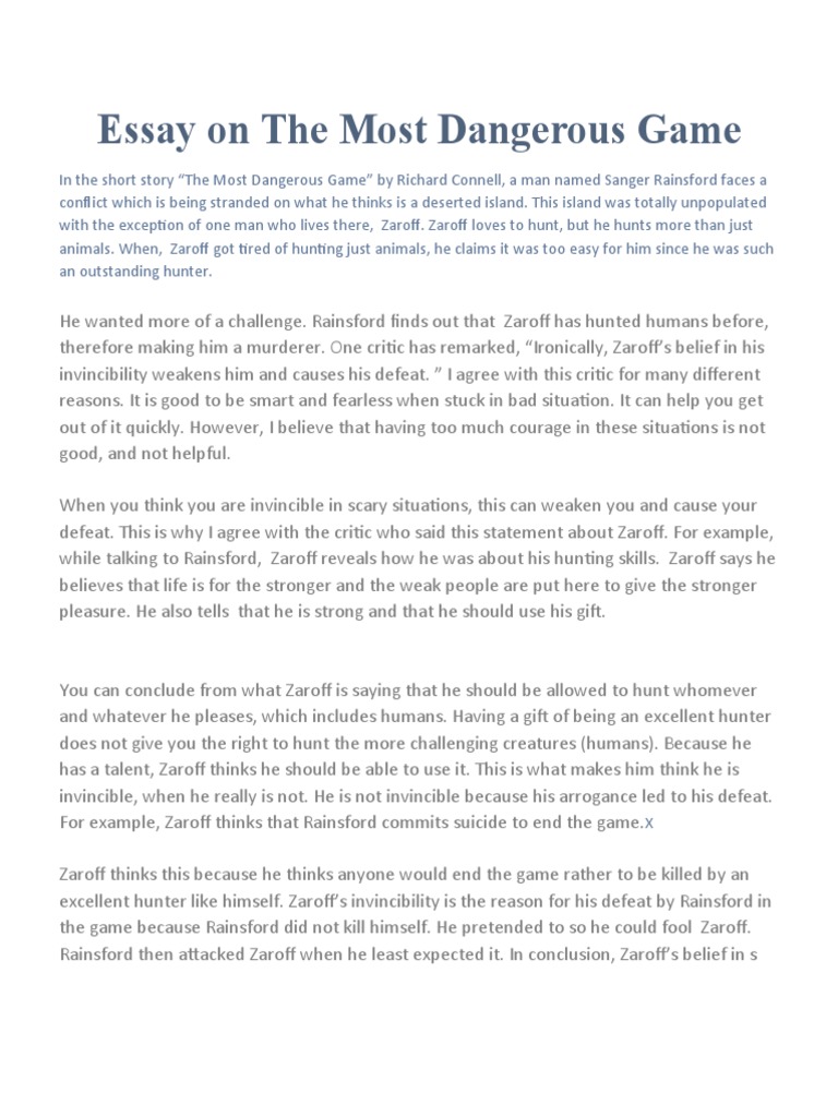Essay On The Most Dangerous Game | PDF