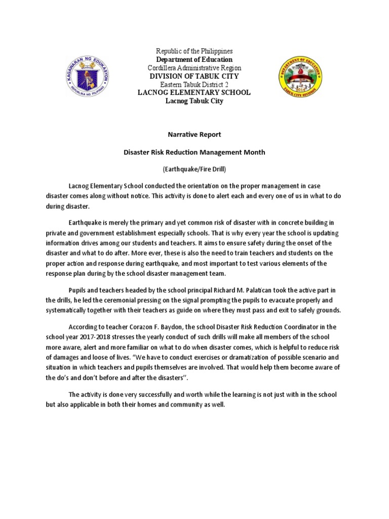 Narrative Report Disaster Risk Reduction Management Month | PDF ...