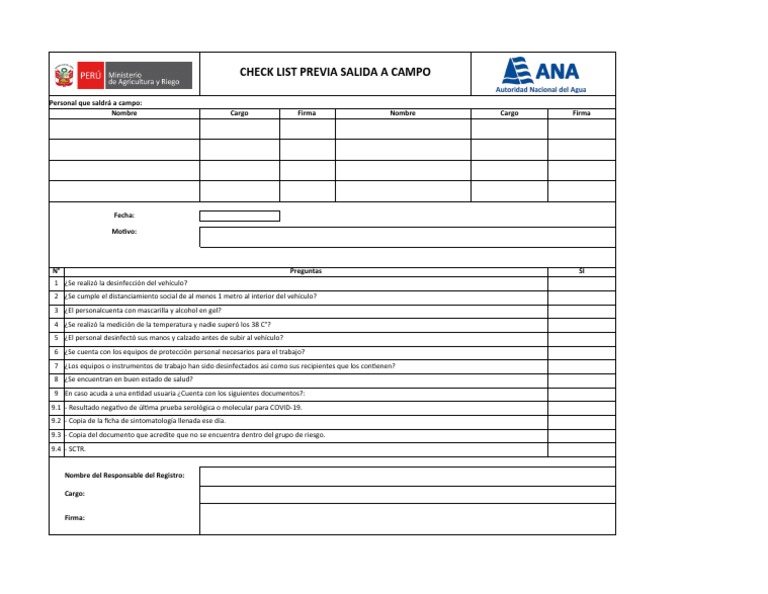 Copia de Check List Previa Salida A Campo 4 Llenar | PDF