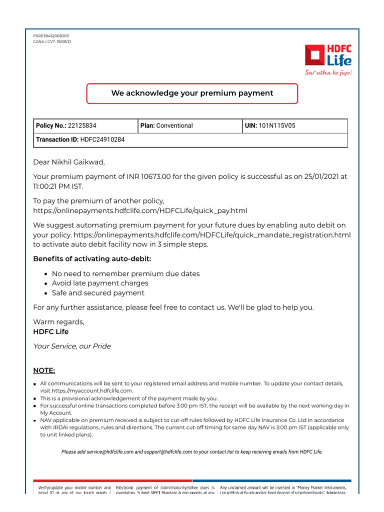 HDFC Life - Online Premium Payment | PDF