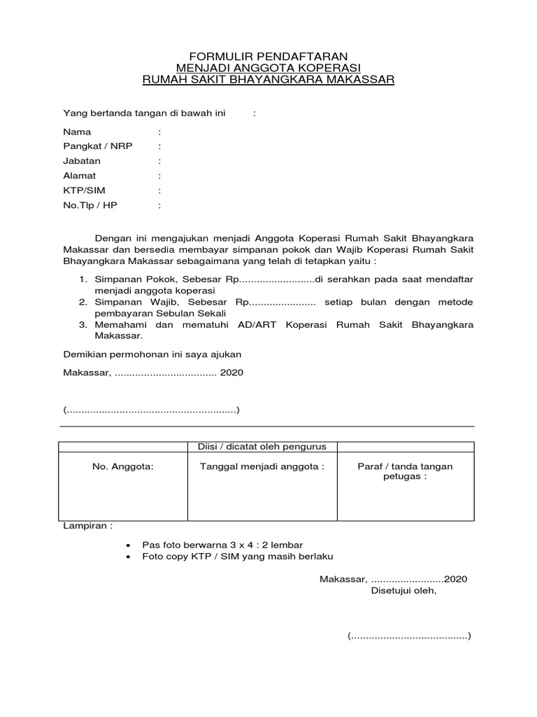 Formulir Pendaftaran Koperasi | PDF