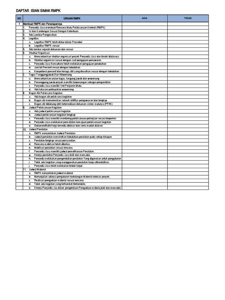 Daftar Simak RMPK | PDF